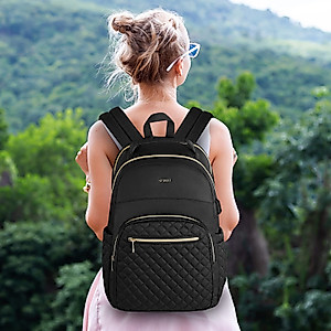 RJEU Laptop Backpack Women,Teenagers Girl Middle High School Bag,Bookbags College Students for Gym Camping,Back Packs Work Travel TSA Friendly,Mochila Mujer,Black