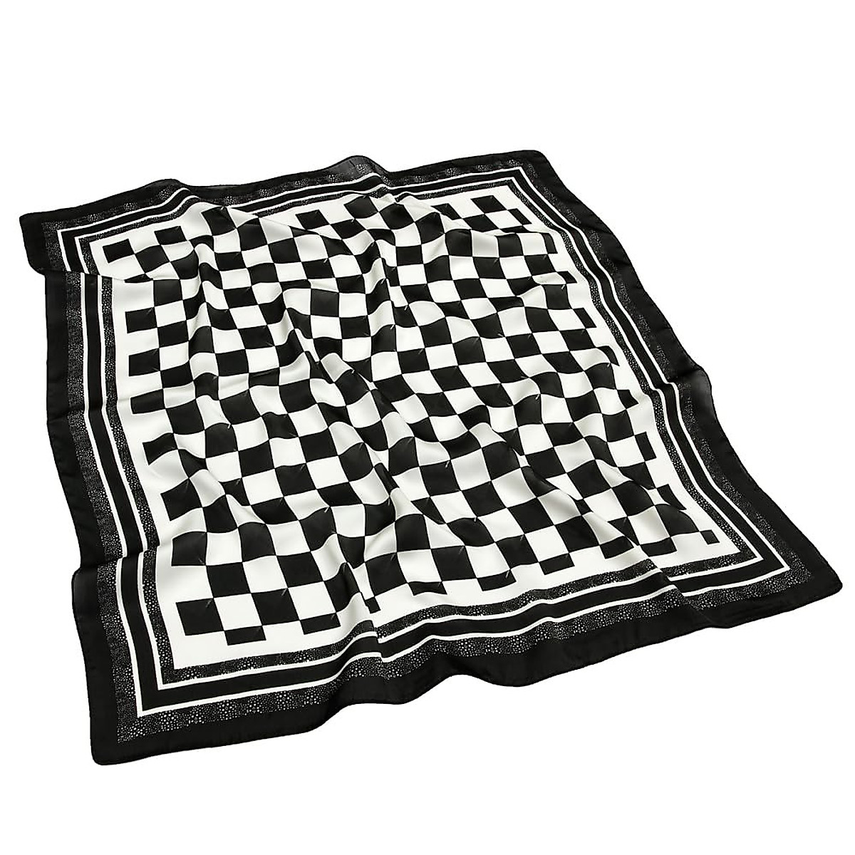 NaSoPerfect 27 inch Silk Feeling Scarf Square Hair Scarf Satin Head Scarf Fashion Checkerboard Print Neck Scarfs for Women Black and White