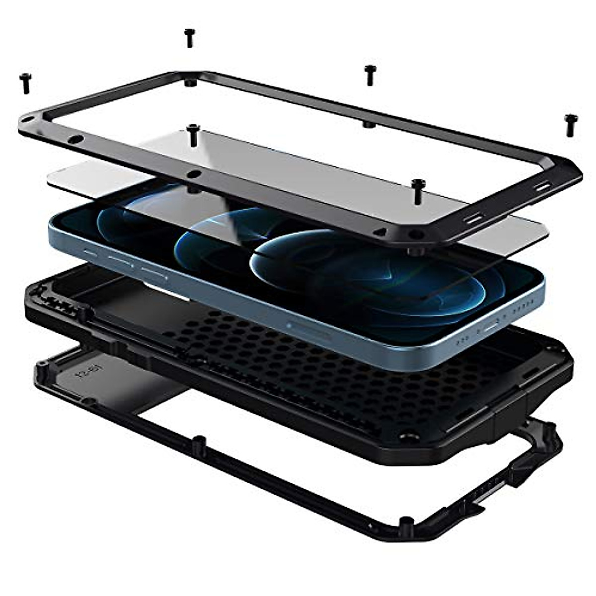 Marrkey iPhone 12 Case, 360 Full Body Protective Cover Heavy Duty Shockproof [Tough Armour] Aluminum Alloy Metal Case with Silicone Built-in Screen Protector for Apple iPhone 12 Pro 6.1 Inch - Black