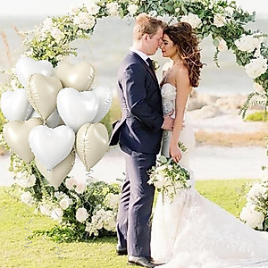 Totelux White Heart Balloons Wedding Decorations Love Foil Balloons Cream White Heart Aluminum Balloons Set for Birthday Engagement Bridal Shower Anniversary Celebration Party Decor Supplies (10Pcs)