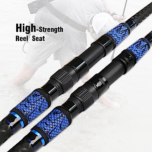 Fiblink Surf Spinning Fishing Rod Graphite Travel Fishing Rod (10 Feet - 2Pcs (Blue))