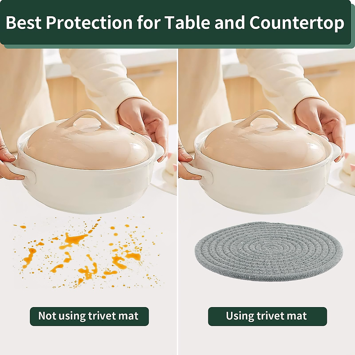 Trivets for Hot Dishes, 7 Inch Trivets for Hot Pots and Pans, 4 Pack Hot Pots and Pans Pad, Pot Holders for Cooking and Baking, Potholders Set Kitchen Essentials for New Home