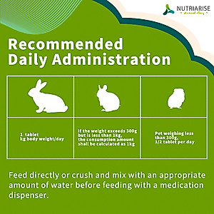 NUTRIARISE Digestive Support Grass-Based Supplement for Rabbit- High Fiber, Probiotics，Prevent GI Stasis, Promote Intestinal Motility and Minimize Intestinal Disease, 36 Tablets.