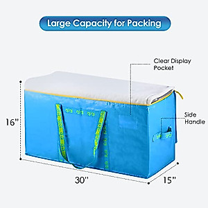 Extra Large Heavy Duty Moving Bags,Storage Bags with Handles for Packing ,4 Large Totes,Waterproof Oversized Organizers,Reinforced Puncture Resistance and Strong Zipper Pulls,Alternative To Moving Box