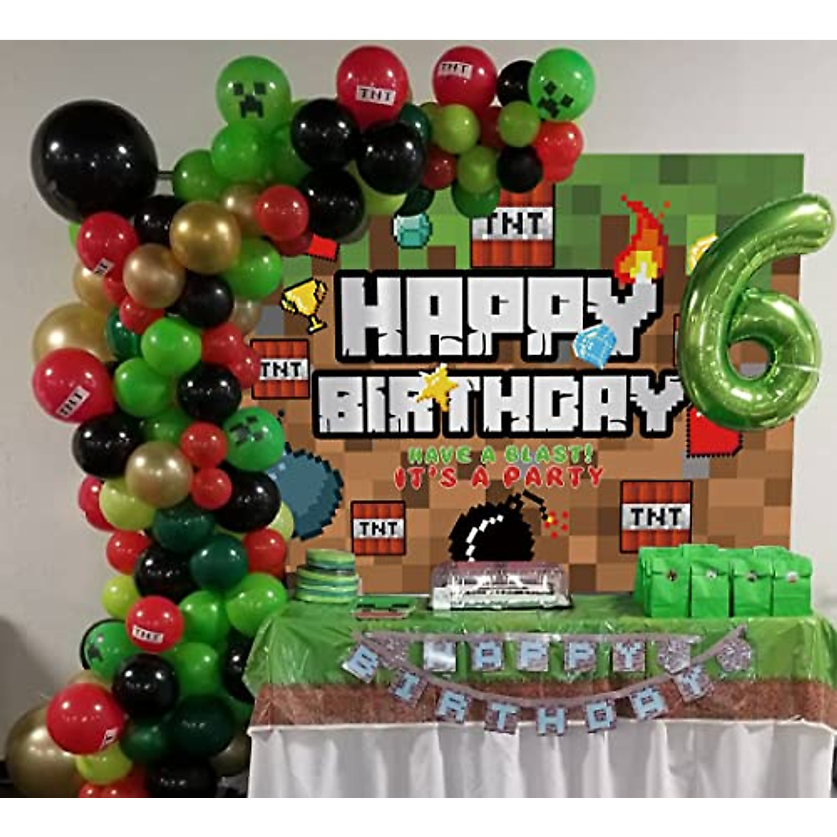 Pixel Backdrop for Birthday Party Game Theme Photography Background for Kids Boy Happy Birthday Video Gaming Battle Gamer Party Supplies Cake Table Decor Banner (7X5FT)