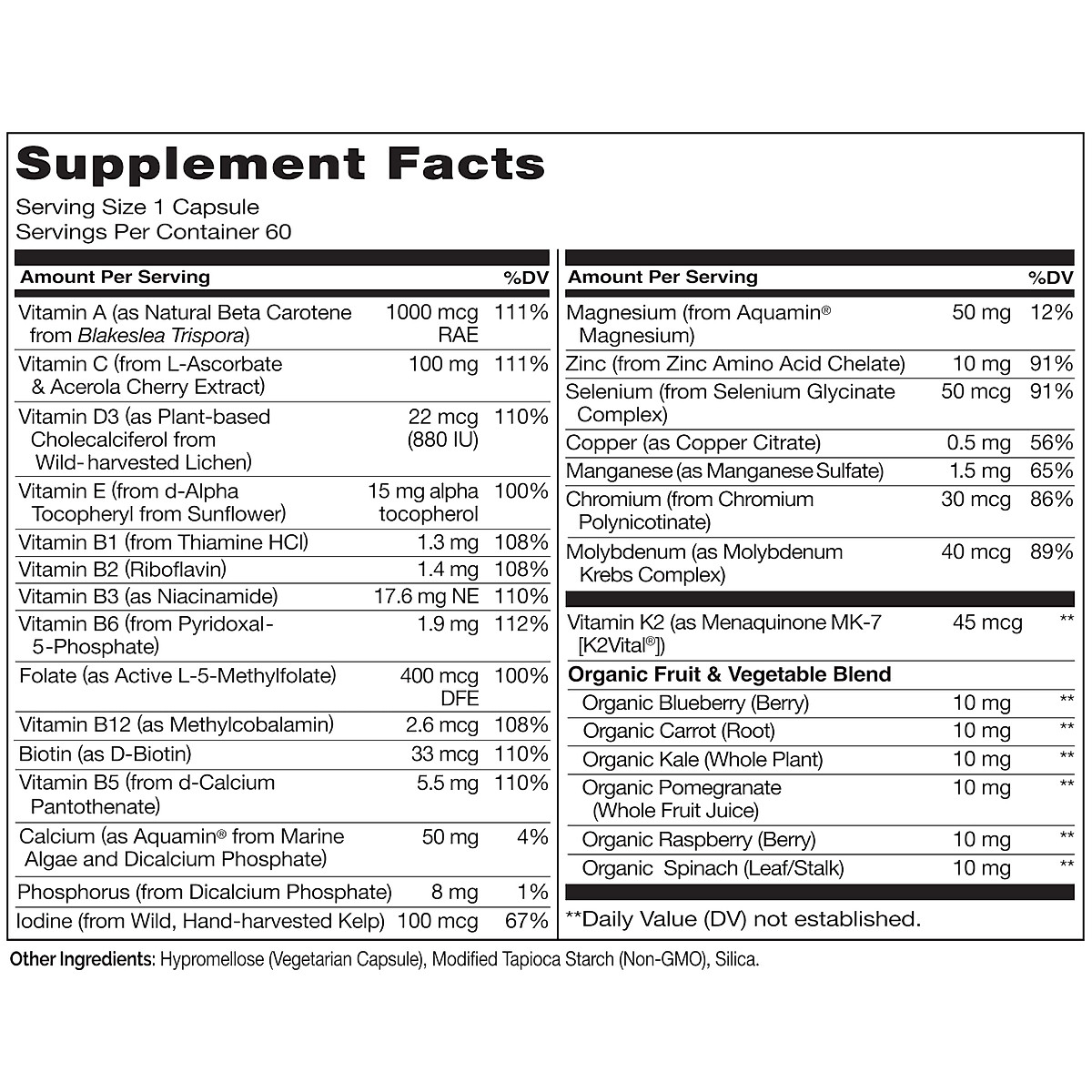 NATURELO One Daily Multivitamin for Men - with Vitamins & Minerals + Organic Whole Foods - Supplement to Boost Energy, General Health - Non-GMO - 60 Capsules - 2 Month Supply