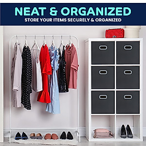 Pomatree 13x13x13 Storage Cube Bins - 6 Pack | Large and Sturdy, Dual Plastic Handles | Cube Storage Bins | Foldable, Closet and Storage Fabric Bin Baskets | Home and Office Organizers (Dark Grey)