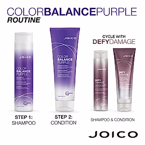 Joico Color Balance Purple Shampoo and Conditioner | For Cool Blonde or Gray Hair | Eliminate Brassy Yellow Tones | Boost Color Vibrancy & Shine | UV Protection | With Rosehip Oil & Green Tea Extract