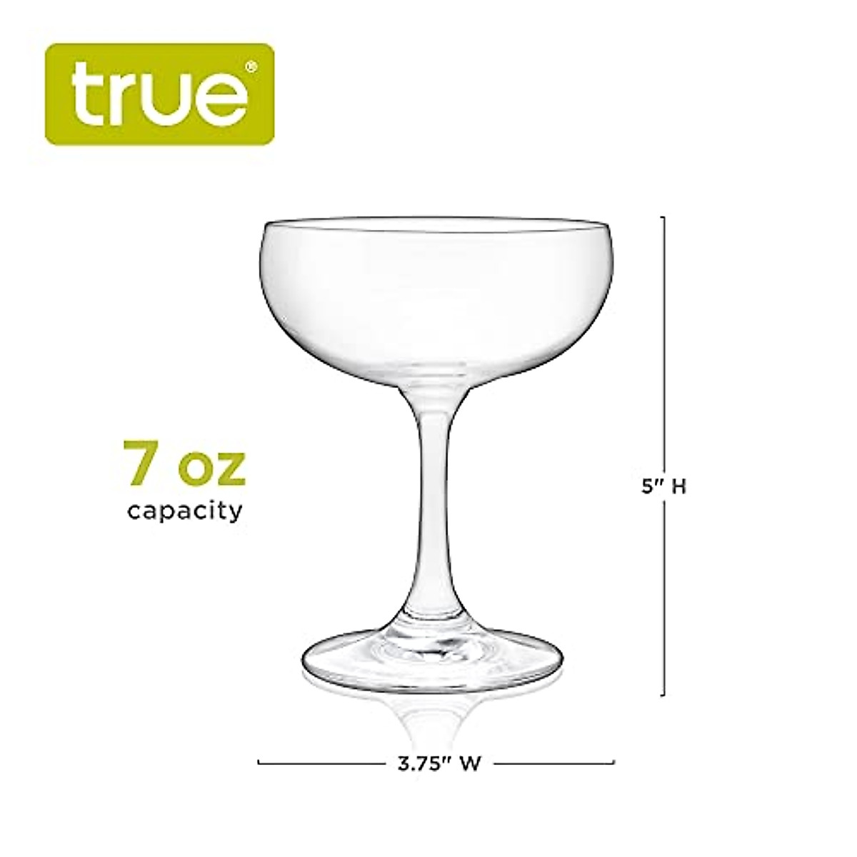 True Coupe Glasses Martini Daiquiri Manhattan Cocktail Barware Glass, Clear ,4 Count (Pack of 1)