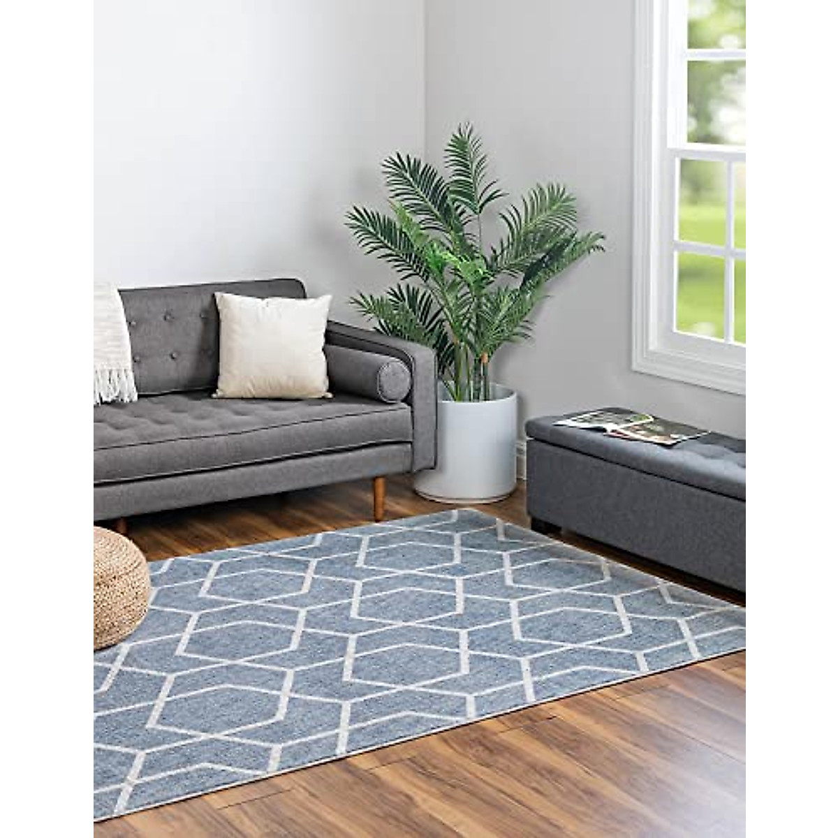 Unique Loom Eco Trellis Collection Area Rug - Mondo (Rectangular 7' 10" x 10' 0", Harbor Blue/ Ivory)