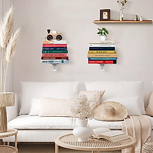 Atsgke Invisible Floating Bookshelf for Wall, 4 Tier Vertical Spine Bookshelves for Wall, Heavy-Duty Metal Vertical Bookshelf for Home Office, Floating Bookshelf Vertical 2 Pack White