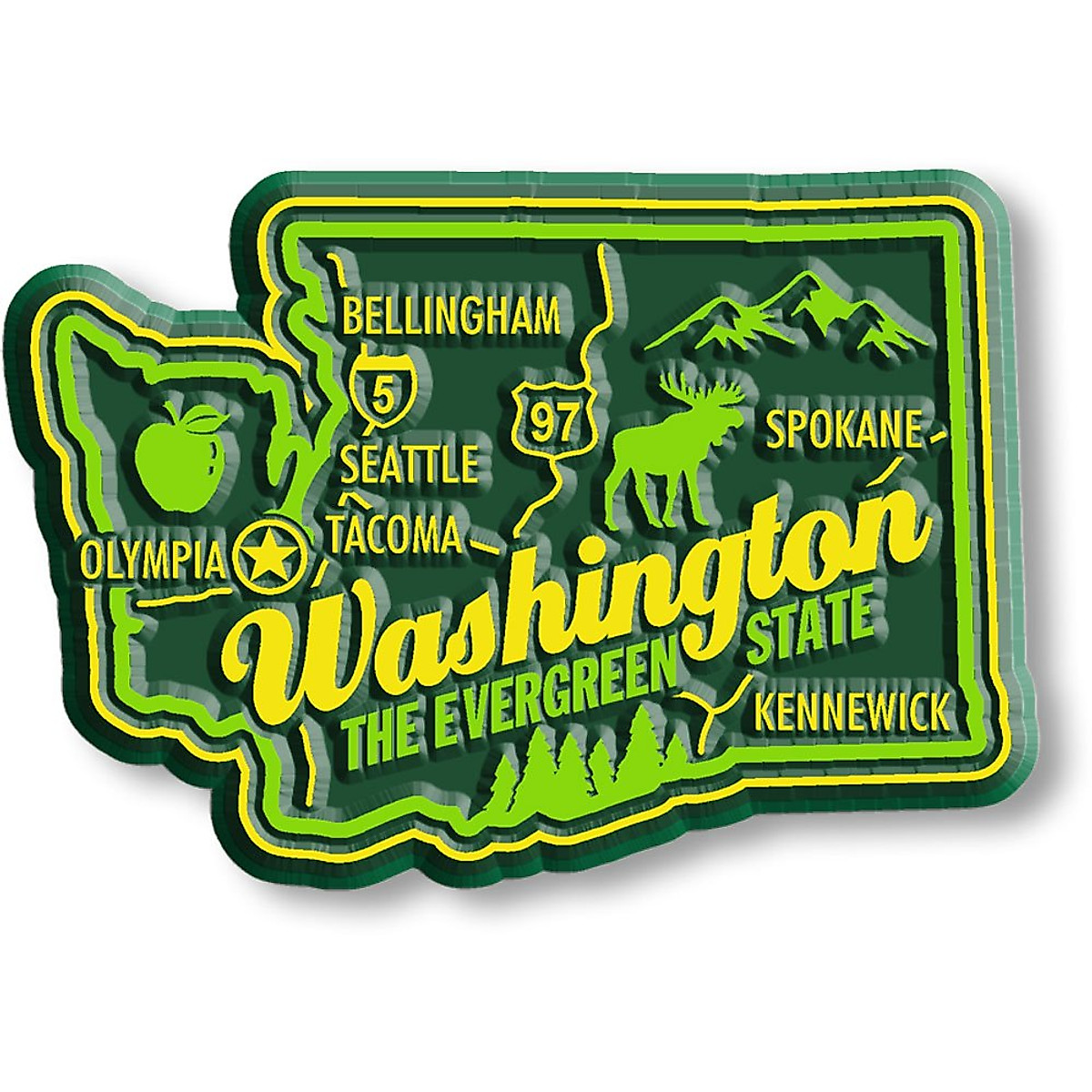 Washington Premium State Magnet by Classic Magnets, 2.6" x 1.8", Collectible Souvenirs Made in The USA