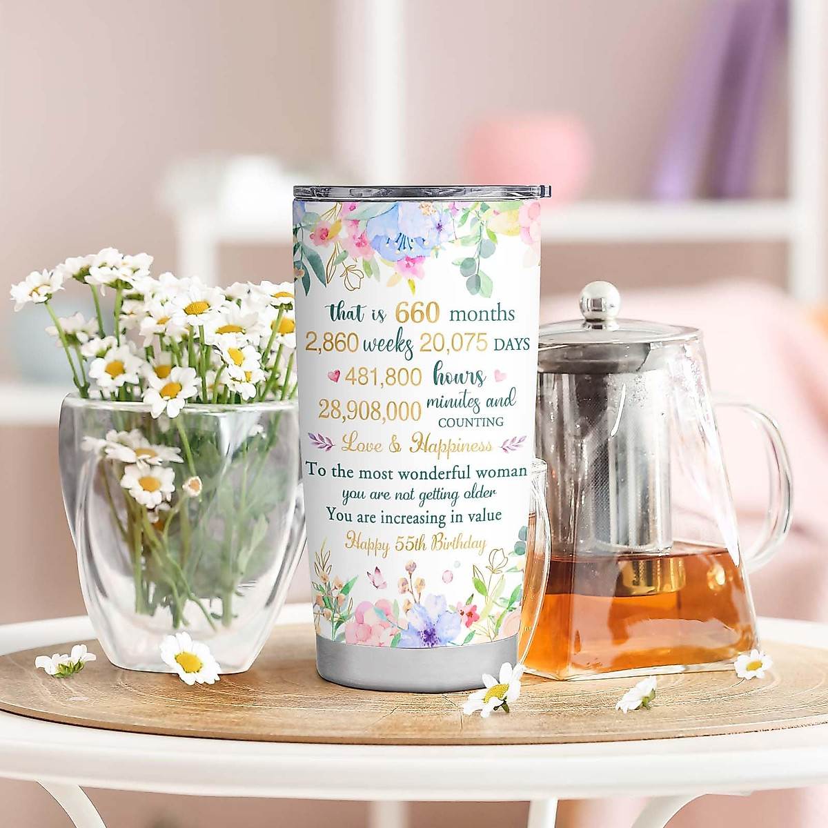 CaringTee 55th Birthday Gifts for Women 55th Birthday Tumbler Ideas 20oz 1968 Birthday Gifts for 55 Year Old Woman Happy 55th Birthday Decorations for women Friends Sister Mom Wife Aunt