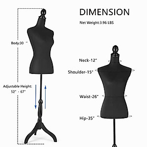 Encomle Dress Form Female Mannequin Torso, Height Adjustable Mannequin Body with Stand for Sewing, Display, Black