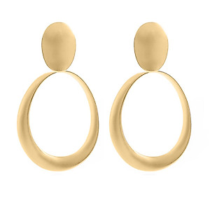 Matte Gold Big Hoop Clip On Earrings for Women Disc Dangle Clip Earrings for Women Gift