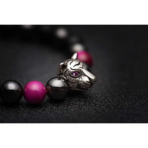 Karseer White Tiger Head Bracelet, Crystal and Healing Stones Rose Tiger Eye Magnetic Hematite Black Agate Therapy Energy Spirit Animal Stretch Bracelet for Women, Charkra Bracelet