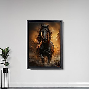 Majestic Black Stallion Galloping In The Clouds, Black Horse On Salt Flats, Canvas Print, Black Horse Print, Black Horse Wall Art, Wall Art, Art Print