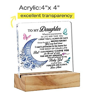 Daughter Gift From Mom, to My Daughter Wherever Your Journey in Life Desk Decor Moon Acrylic Desk Plaque Sign with Wood Stand Home Office Table Desk Sign Keepsake