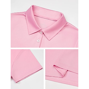 Women's Polo Tee Dry Fit Golf Shirt Moisture Wicking Short Sleeve Sport Activewear Golf Polo Tops Collar with Buttons Workout Black/White/Pink M