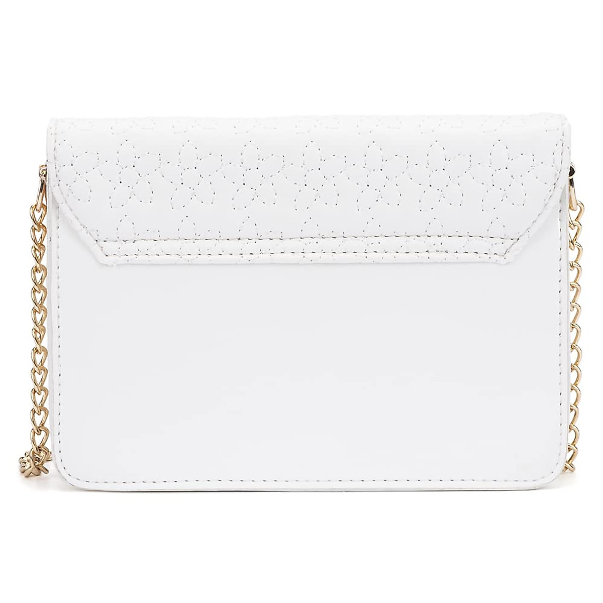 Olivia Miller Women's Fashion Rose Flower Embroidered Faux PU Leather Front Flap w Multi Compartment Off White Crossbody Bag Everyday Small Evening Casual Work Purse Handbag