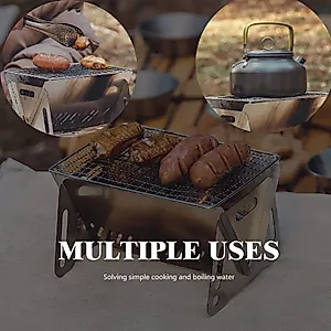 Pureasy Portable Camping grill,portable fire pit for camping,Outdoor campfire grill cooking for picnics fire pit,Stainless steel Assemblable Removable stove with grill mesh