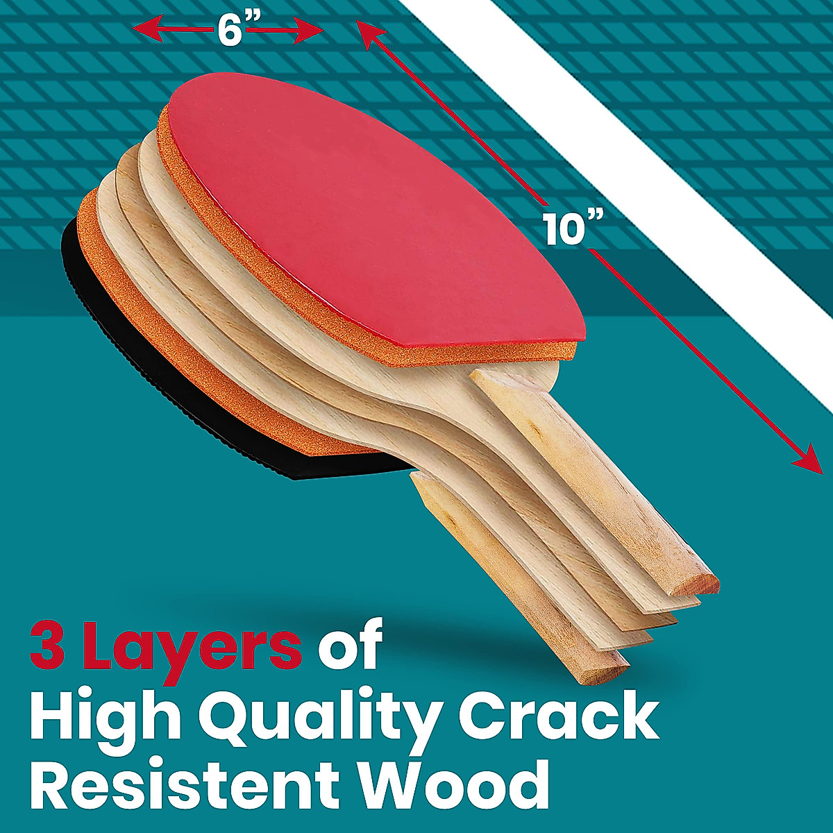 SereneLife Professional Ping Pong Paddle Set - Table Tennis Paddles and Balls Set w/ 4 Ping Pong Rackets, 8 Table Tennis Balls, Paddle Case - 2 or 4 Players Professional & Recreational Games - SLPPRAC