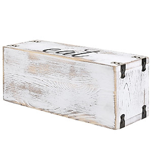 MyGift Shabby Whitewashed Wood Silverware Organizer Holder Set Includes 3 Mason Jars and Display Box with"eat" Cursive Writing Label