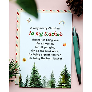 BlinkBlink Christmas Card for Teacher, Christmas Greeting Card with Envelope and Seal, Express Your Love and Warm Christmas Wishes for Your Teacher, Thoughtful Card for Him or Her, Thank You Teacher