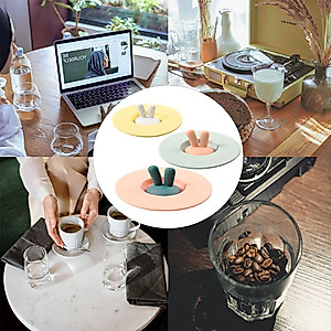 PIVHWIR Silicone Cup Lids Set of 3, Food Grade Rabbit Ear Silicone Cup Covers Anti-dust Airtight Seal for Mugs, Tea Cups, Hot Cup Lids, Coffee Cup