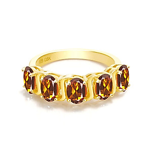 Gem Stone King 2.00 Ct Oval Orange Red Madeira Citrine 18K Yellow Gold Plated Silver Ring (Size 5)