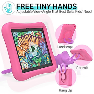 PEPKOO Kids Case for Fire HD 8 & HD 8 Plus Tablet, Light Weight Flexible Shockproof Cover with Foldable Handle Kickstand for Amazon Kindle Fire Tablet 10th Generation 2020, Pink Purple