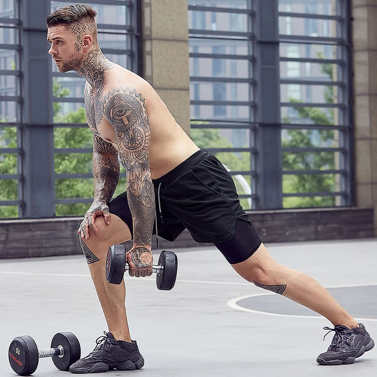 OEBLD Mens Athletic Shorts 2-in-1 Gym Workout Running 7'' Shorts with Towel loop