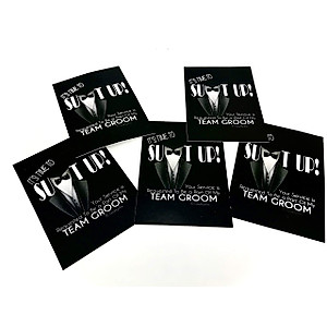 5 Groomsmen Shot Glasses (1.75 oz) & 5 Team Groom Proposal Cards as a Bachelor Party Gift Idea With Suit Up & Drink Up Text & Graphics.
