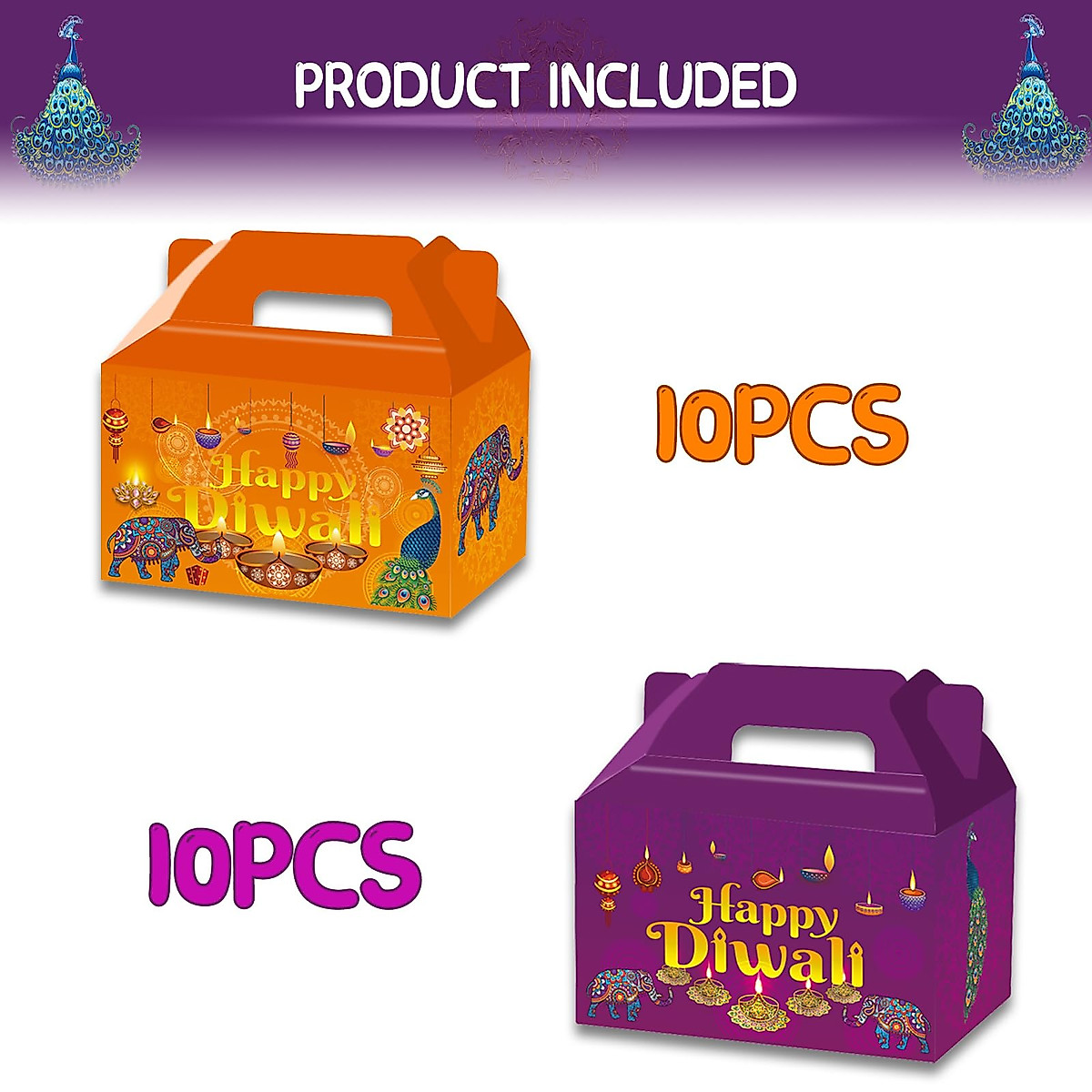 HABDJILTY 20 Pcs Happy Diwali Gift Bags,Festival of Lights Gifts Boxes for Birthday Gift Packs Snacks Candy Bags Diwali Party Favor