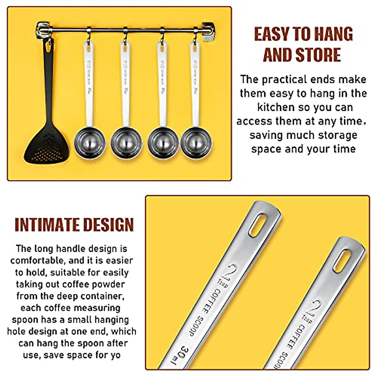 4 Pieces 2 Tablespoon Scoops with Long Handle, 30 ml Stainless Steel Coffee Spoon for Coffee Milk Fruit Powder, Measuring Dry and Liquid Ingredients, Spice Jar, Cooking Baking, Leveler