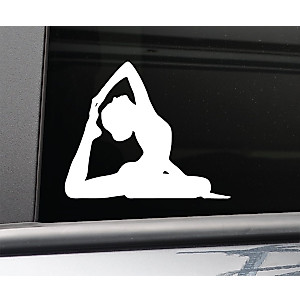 Yoga Pigeon Pose Vinyl Decal Laptop Car Truck Bumper Window Sticker, 5.5" x 4.5", White