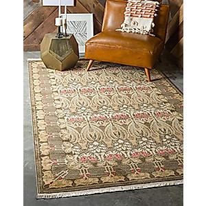 Unique Loom Edinburgh Collection Classic Oriental Traditional French Country Inspired Border Design Area Rug, 5 x 8 ft, Brown/Beige