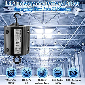 40W LED Emergency Backup Battery for UFO High Bay Light, Suitable for Dimmable Emergency LED Driver, Emergency Time 90 Minutes, AC Input 100-347V Output DC170V, UL Certified 5 Years Warranty (1-Pack)