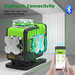 Huepar 4x360° Laser Level Self Leveling 4D Green Beam Bluetooth Connectivity Laser Tool-360 Horizontal&Vertical Laser Lines, Remote Control, Li-ion Battery, Hard Case, Magnetic Bracket Included -P04CG