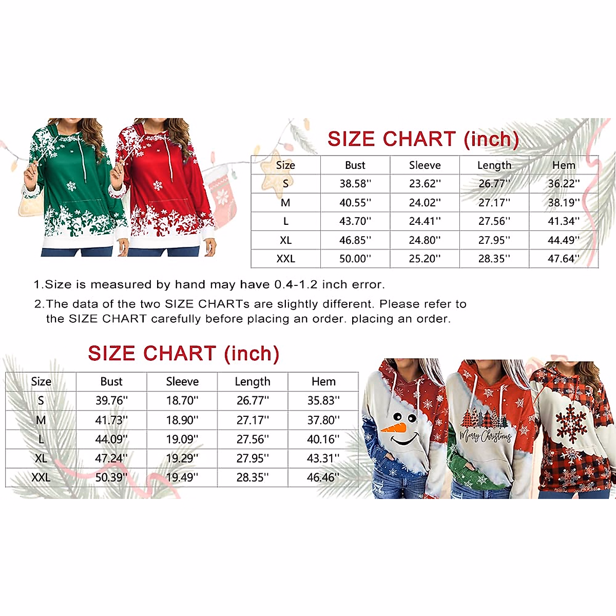 LOTUCY Christmas Women Sweatshirt Casual Hoodie Jumper Graphics Loose Snowflake Print Pocket Pullover Long Sleeve Sweater Xmas Holiday Funny tops (Red, M)