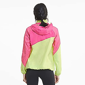 PUMA Women's Run Graphic Hooded Jacket, Fizzy Yellow-Luminous Pink, M