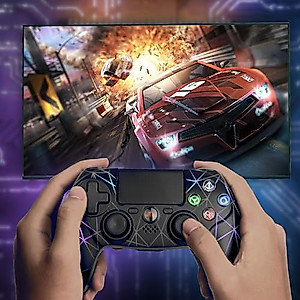 Wireless Controller for PS4,1000mAh Battery -3.5mm Audio Jack -RGB Light and 6-axis Gyro Sensor,Dual-shock Gamepad Joystick Compatible with PS4/PS3/Android/Windows(Crackle Design)