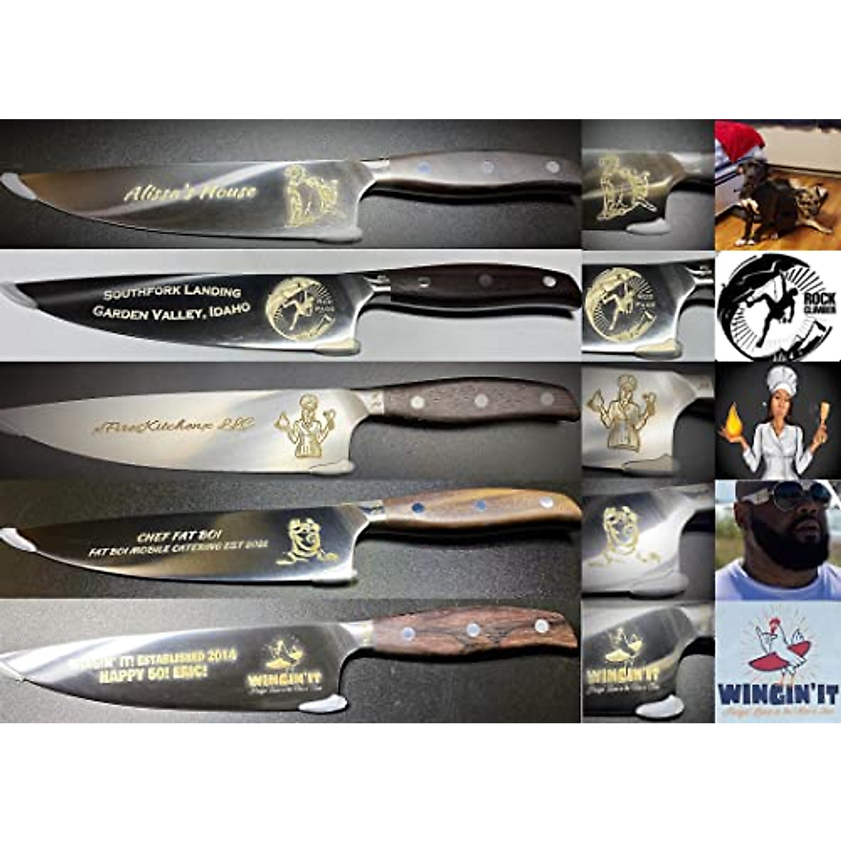 Custom Photo Engraved 8" Chef Knife, Personalized chef knife, Custom 8 inch chef knife, Damascus Steel, Custom chef knife, chef gift, Chef knife with logo (Custom Photo Engraved 8" Chef Knife)