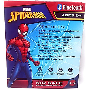 Spider Man Bluetooth Kid Safe Headphones Over The Ear Padded Cushions Flying on a Web Design
