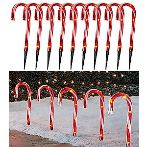 Christmas Candy Cane Pathway Makers Lights, 10inch Set of 10 Candy Canes Lights Outdoor, TIGOMOOV Candy Cane Lights Christmas Decorations Outdoor for Yard,Garden