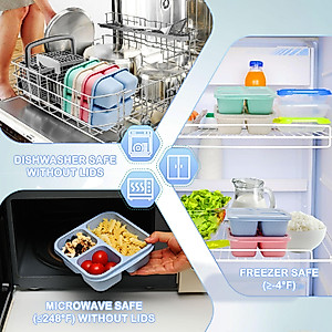 DESLON Kids Bento Box 6 Pack, 3 Compartment Snack Containers, Meal Prep Containers Reusable Lunch Containers for Kids Toddler Adults, Small Bento Snack Box for School, Work and Travel