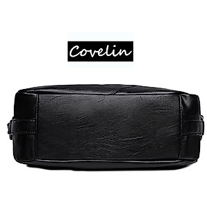 Covelin Women's Retro Sling Shoulder Bag from, Leather Crossbody Tote Handbag Black