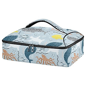 Kcldeci Insulated Thermal Food Carrier Insulated Casserole Carrier for Hot or Cold Food,Whale Squid Fish Turtle and Shark Insulated Tote Bag for Potluck Cookouts Parties Picnic,Lasagna Lugger