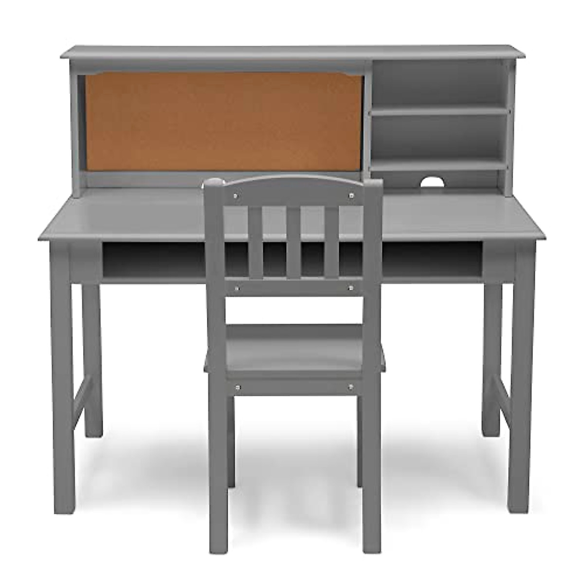 Delta Children Kids Wood Desk with Hutch and Chair - includes Cork Bulletin Board, Cubbies and Cutouts for Cords & Wires - Childrens Study/Computer/Writing Workstation (for Ages 5-12), Grey