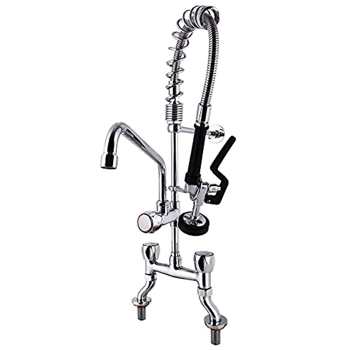 MS Commercial Kitchen Sink Faucet with Sprayer 4-8 Inch Adjustable Center Deck Mount 25'' Height Brass Pre Rinse Unit with Spray Valve and 8 inch Add on Spout Fit for Restaurant Hotel Laundry Sink